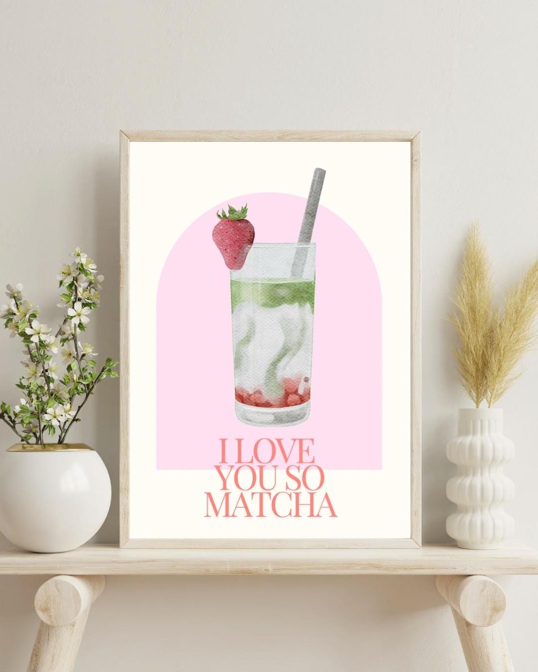 Printable Wall Art, Pink Kitchen Print, Matcha Wall Art, Cute Kitchen ...