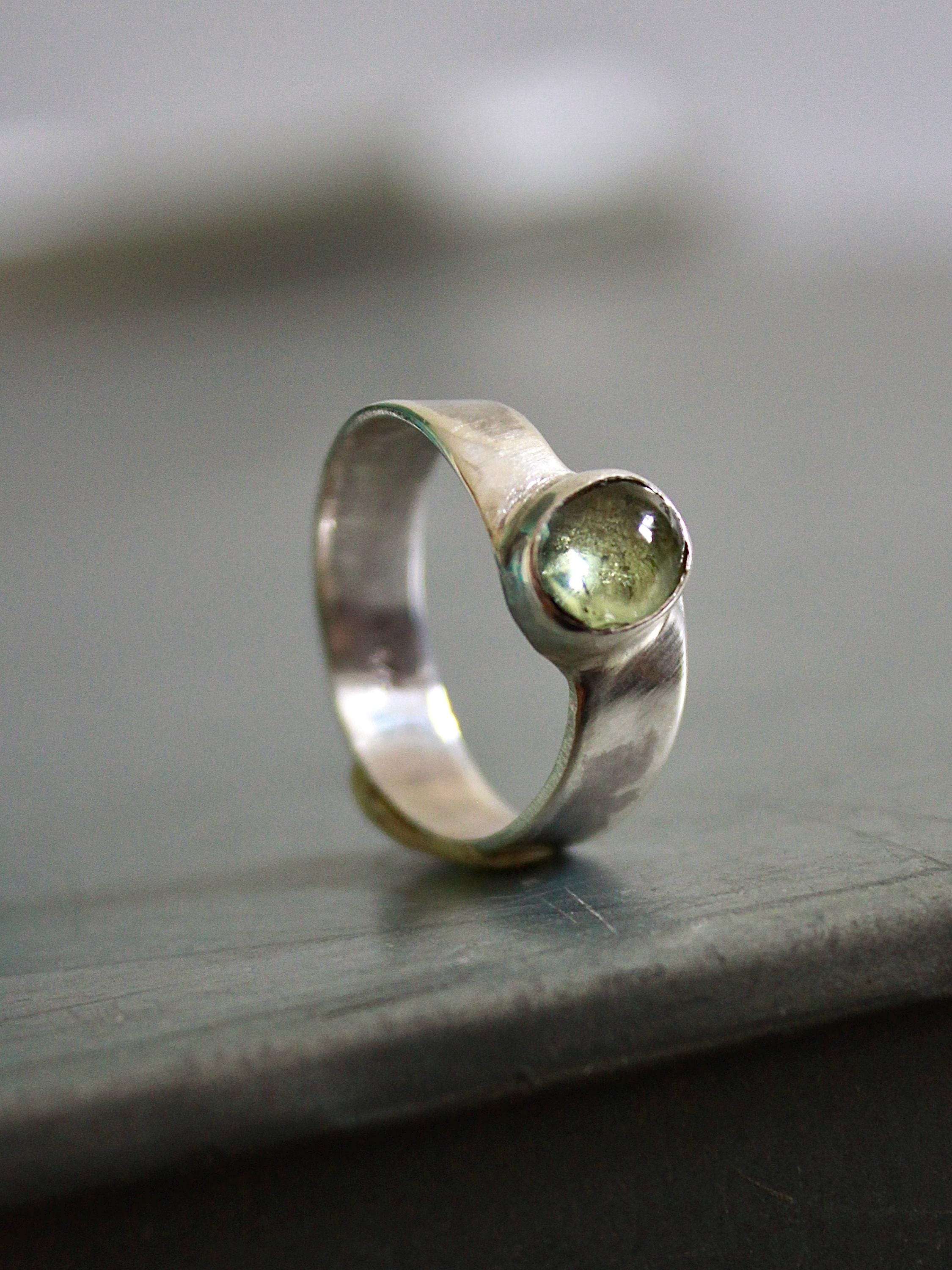 Handmade Sterling Silver Green Tourmaline Cabochon Ring - Etsy