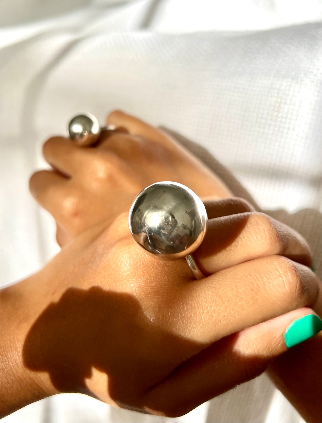 Chunky Silver Globe Ring, Handmade Big Sterling Silver Ball, Minimalist ...