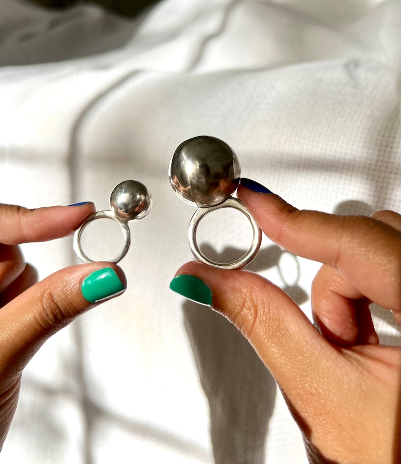 Chunky Silver Globe Ring Handmade Big Sterling Silver Ball - Etsy