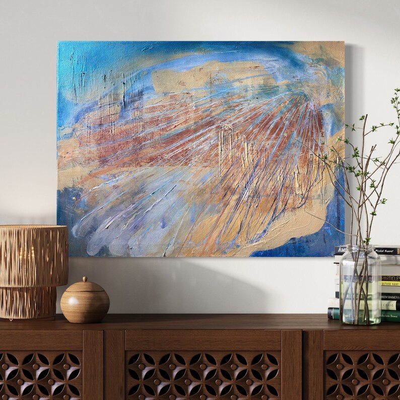 Blue Angel Wings Painting: Modern Minimalist Wall Art (80x60cm) - Etsy