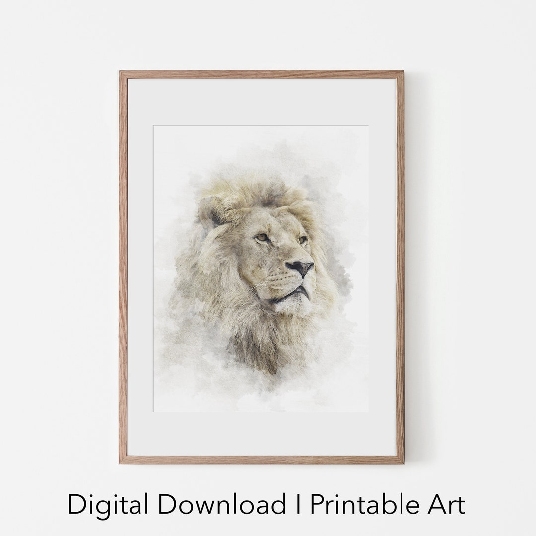 Lion Watercolor Print Instant Download Lion Gifts Lion Wall Art Safari ...