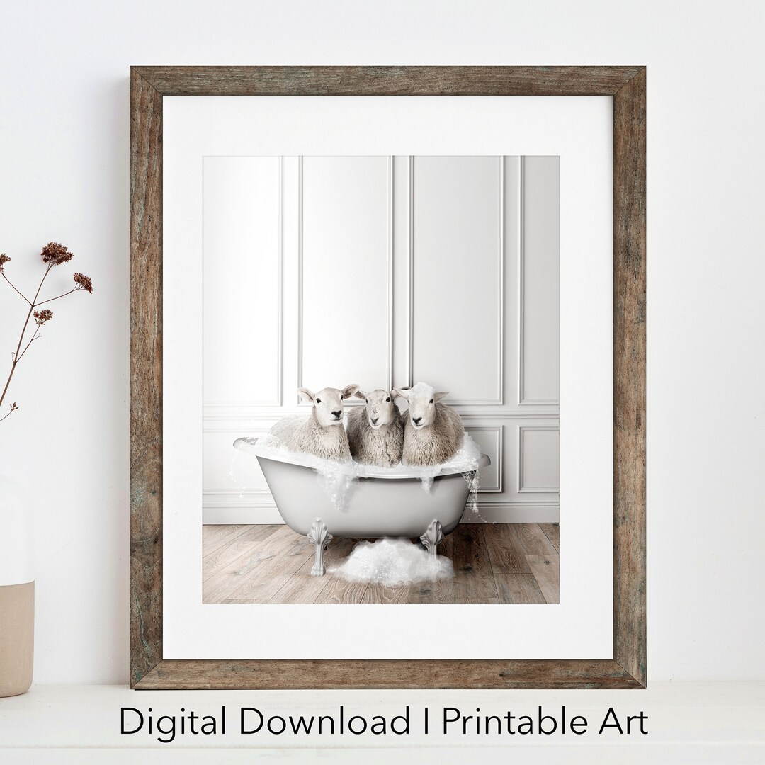 Adorable Sheep in Tub Printable Wall Art | Sheep Photo | Sheep Art ...