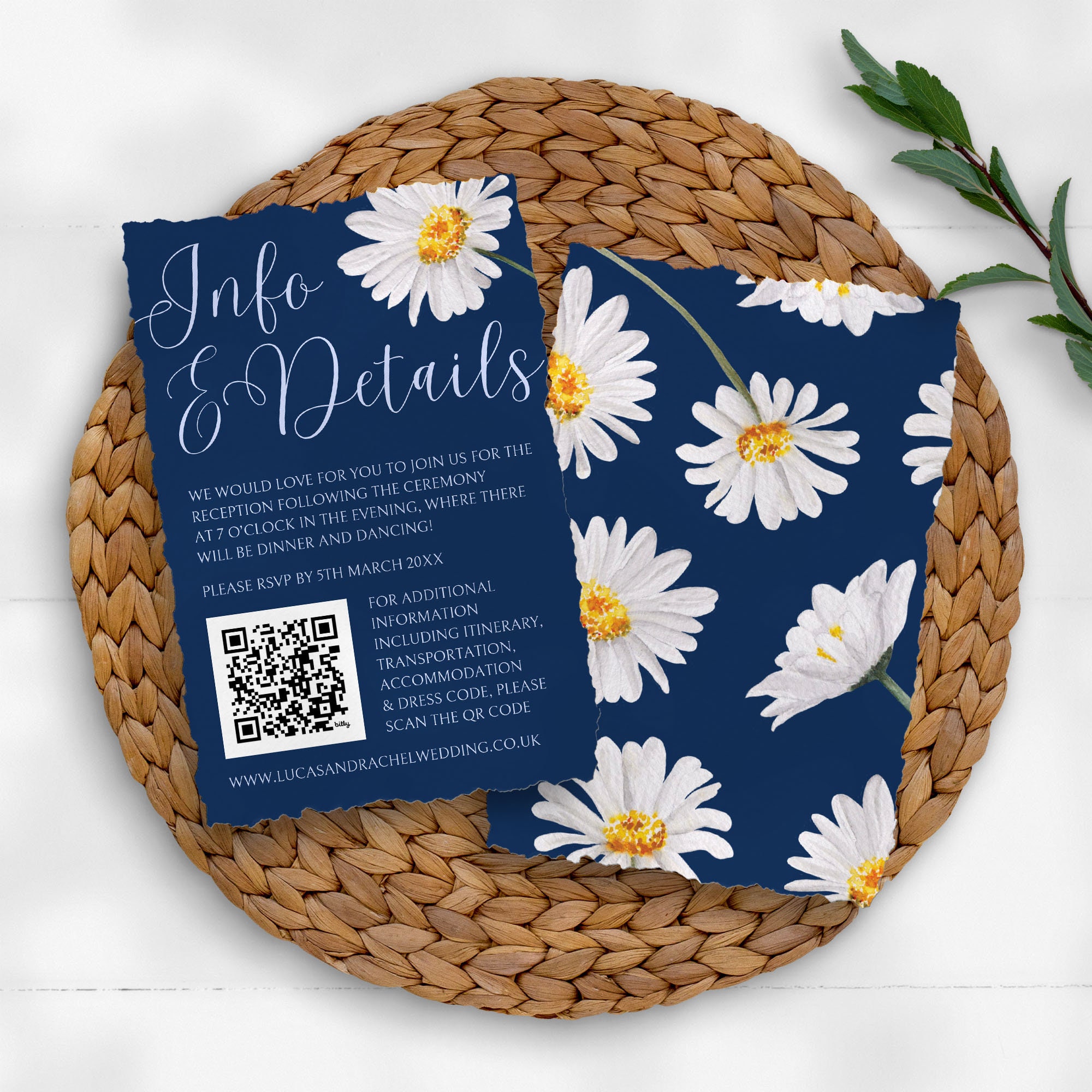 Daisy Wedding Details Invitation Template, Blue Wildflower Wedding Info ...