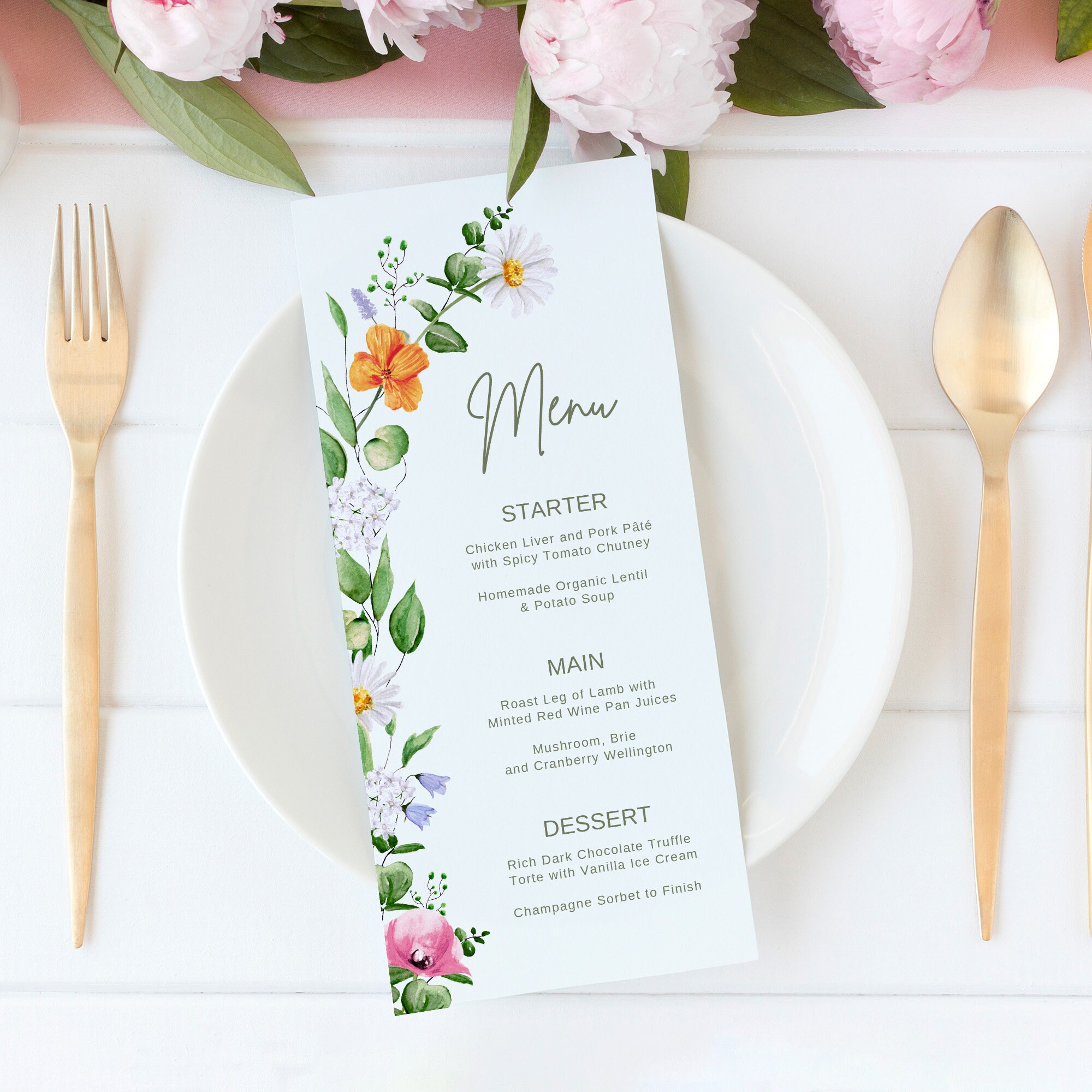 Wildflower Wedding Menu Template, Sage Green Wildflower Menu, Wedding ...