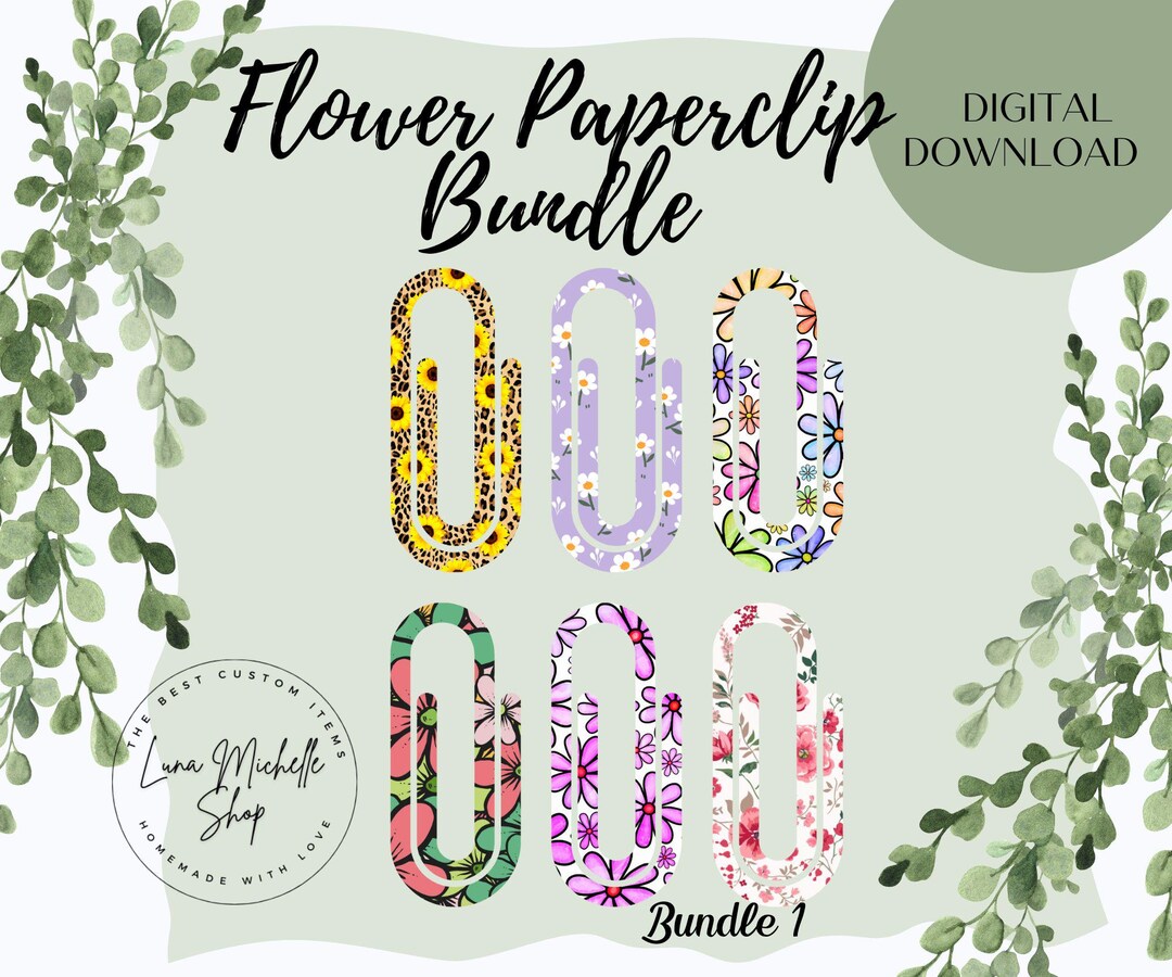 Paperclip Bookmark Flower Pattern PNG |flower Digital Images| 6pc ...