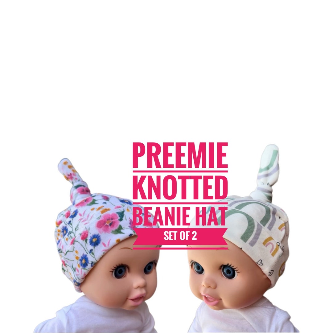 Preemie Knotted Beanie Hat, Set of 2, Preemie Winter Hat, NICU Care ...