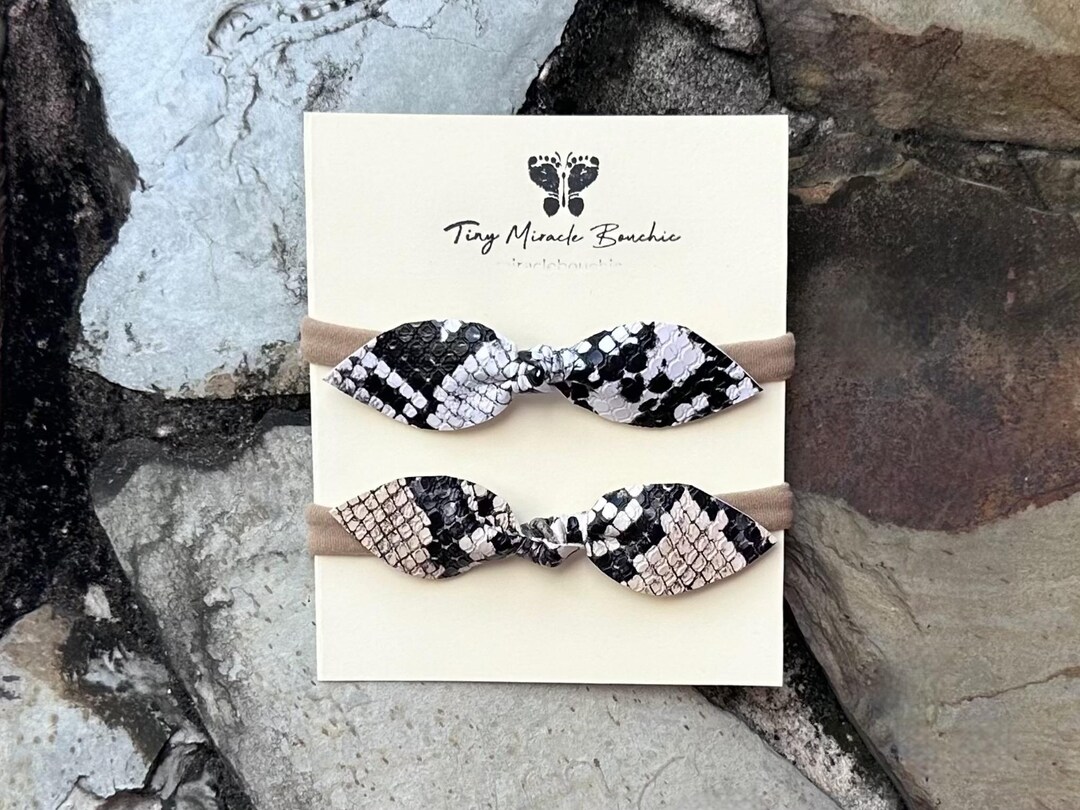 Set of 2 Faux Snake Skin Bows, Preemie Headband, Small Baby Bows ...