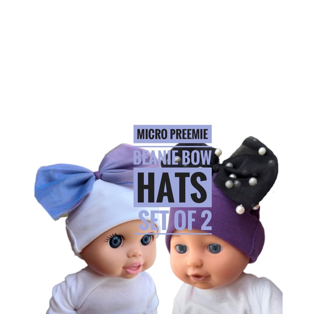 Micro Preemie Beanie Bow Hats, Set of 2, NICU Care Package, Grab a Bag ...