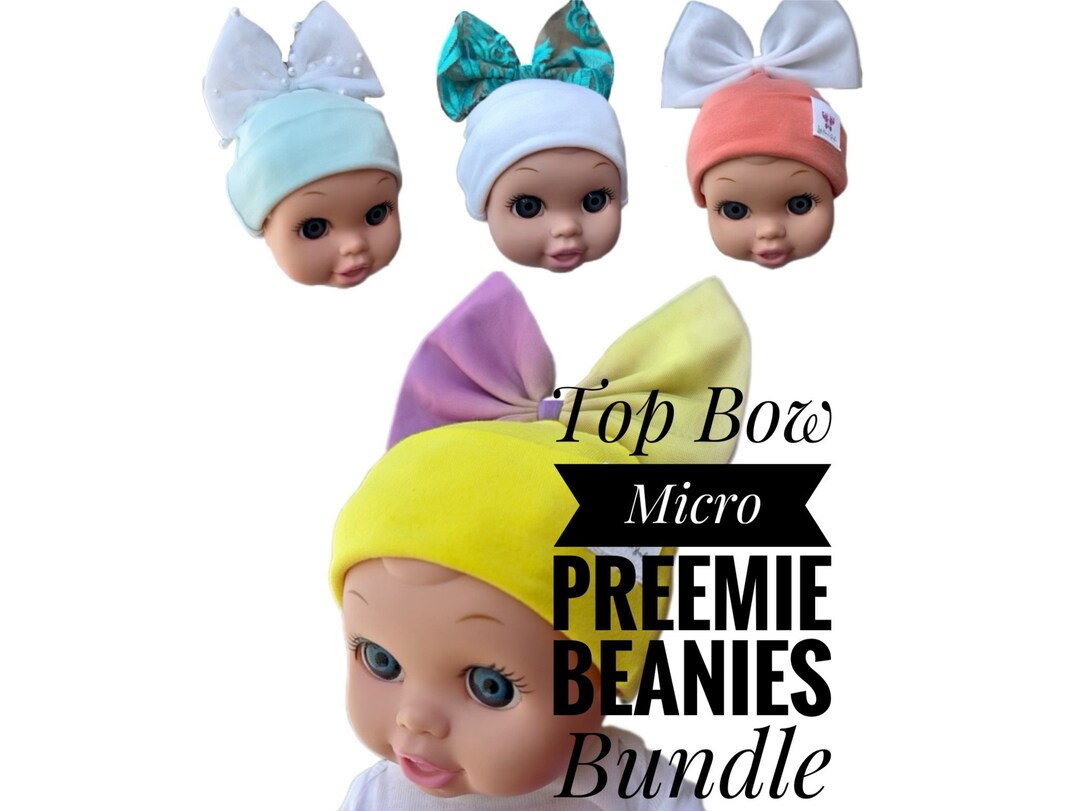 Micro Preemie Bow Hat Bundle, NICU Care Package, Set of 4, Grab a Bag ...