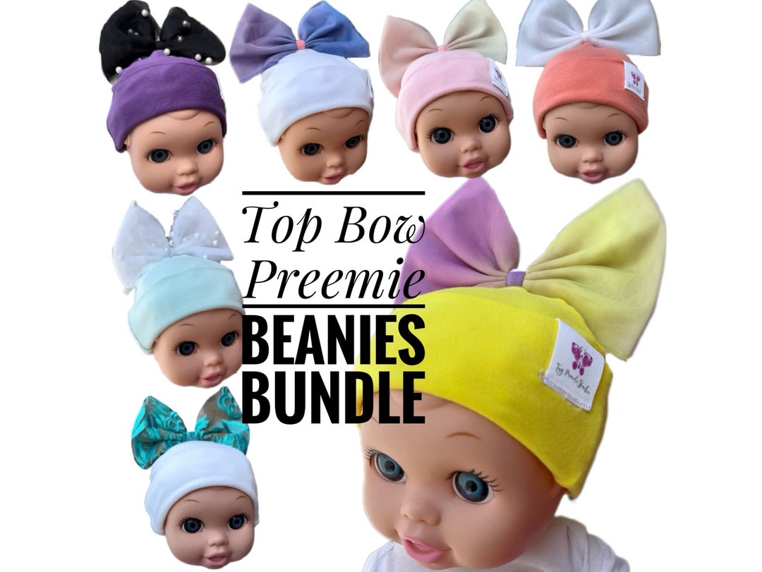 Preemie Beanie Hat With Bow Bundle, NICU Care Package, Set of 7, Grab A ...