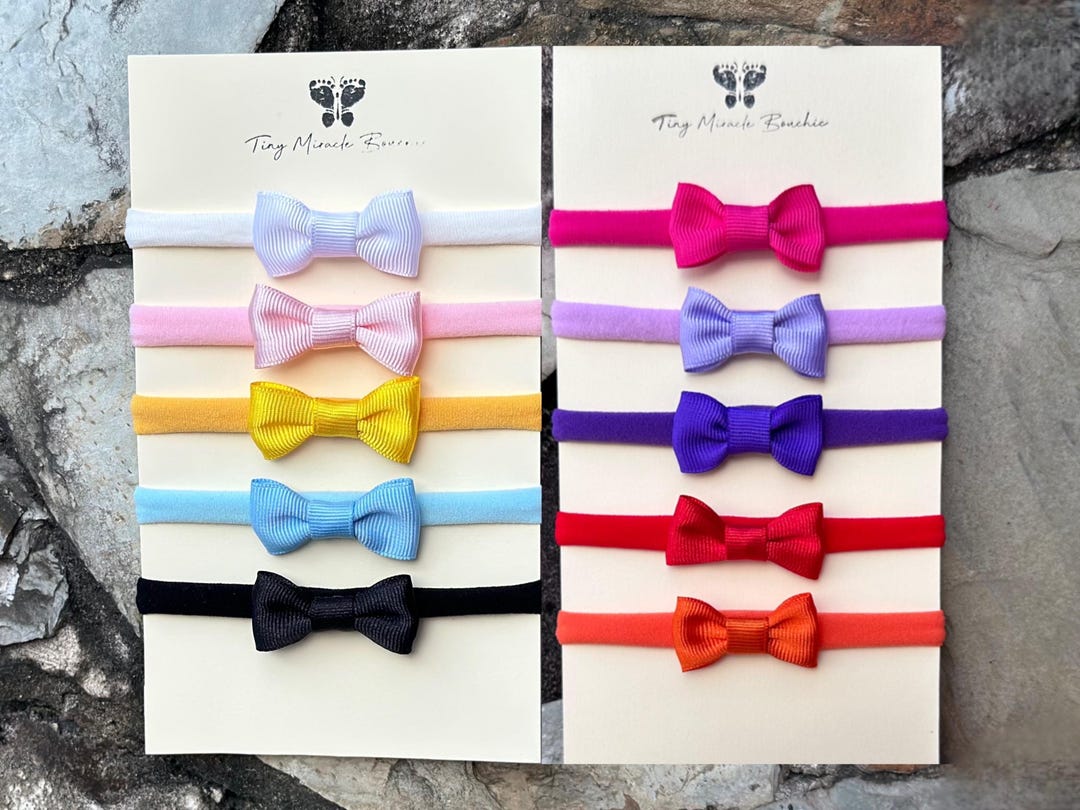 Baby Hair Bow Set of 5, Preemie Headbands, NICU Girl Bows, Newborn Baby ...