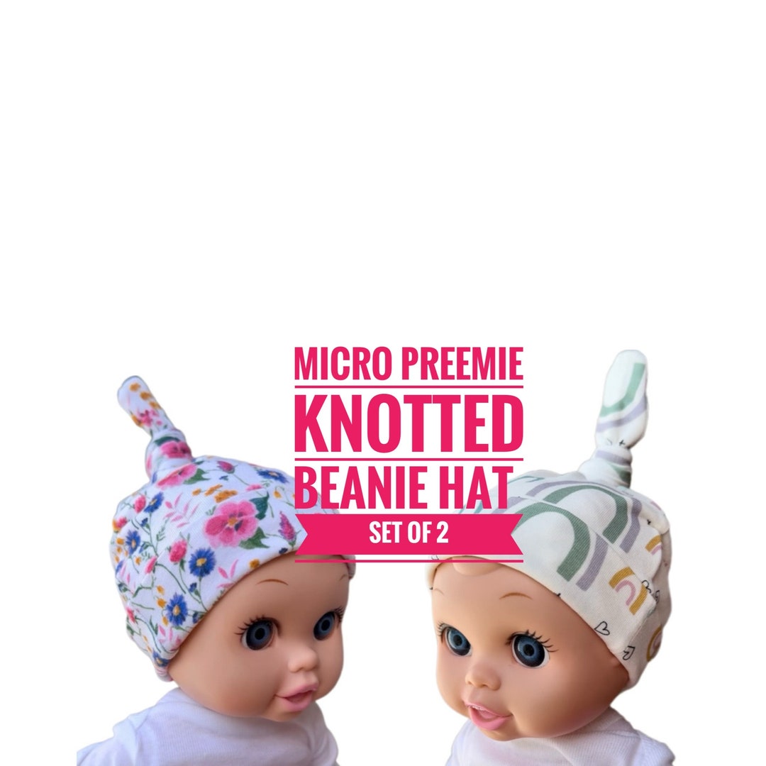 Micro Preemie Knotted Beanie Hat, Set of 2, NICU Care Package, Grab a ...