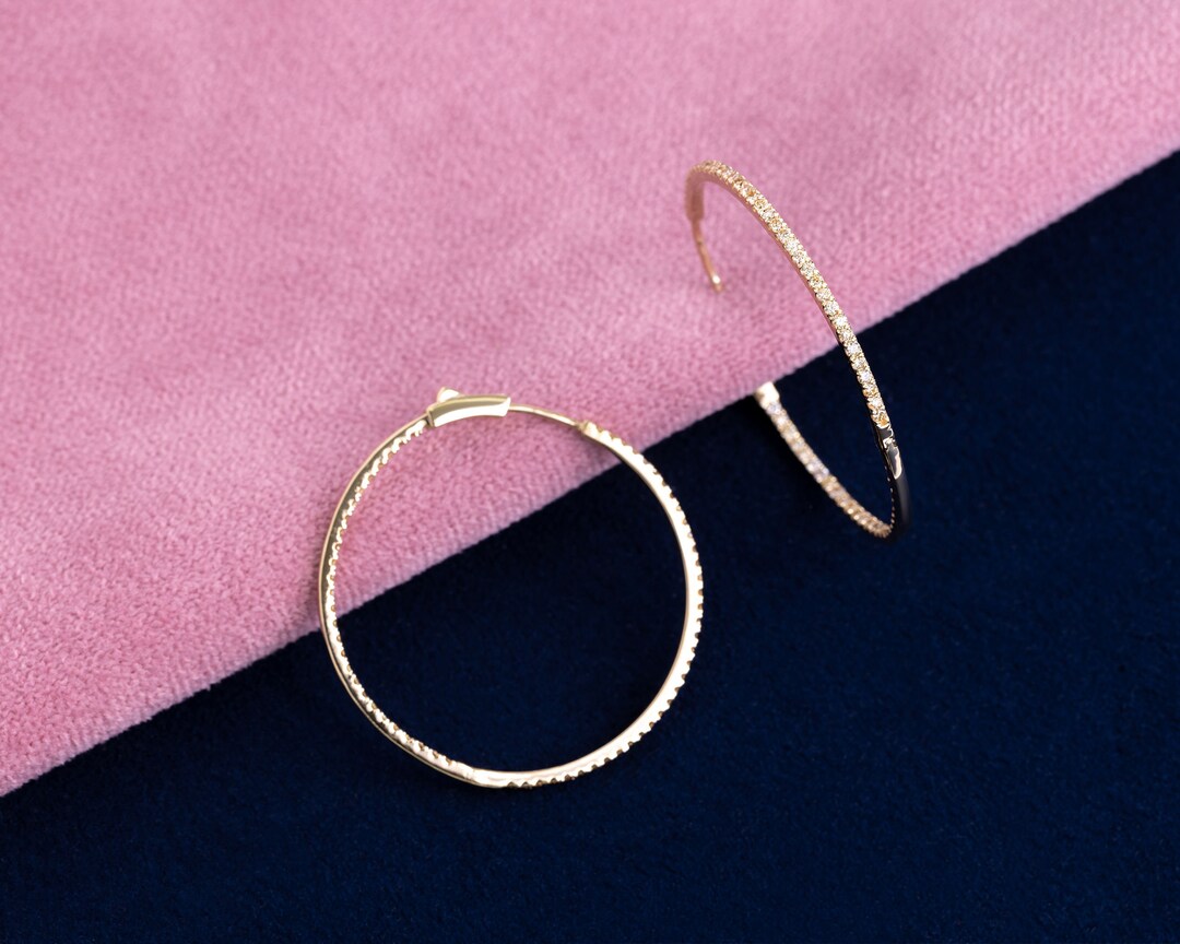 Diamond Big Hoops 2 Ct Natural Mix Colors Diamond Earrings - Etsy