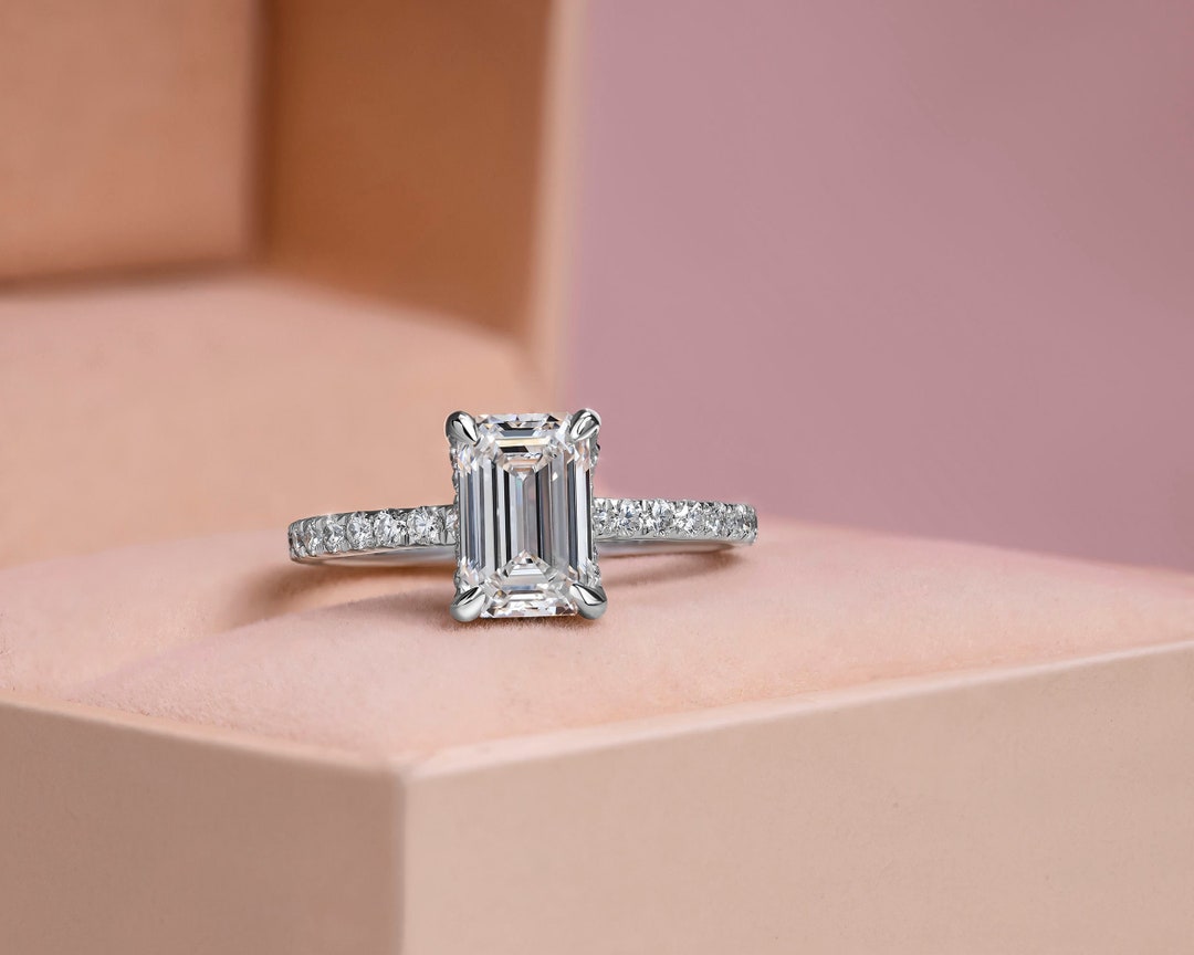 Emerald Cut Ring 2.17 Ct Lab Created Rectangle Emerald Step Cut Ring F ...