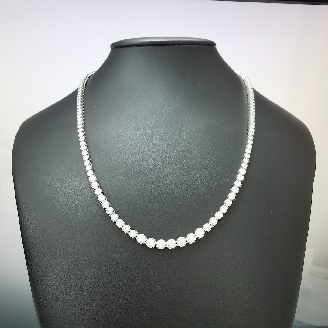 6.8 Ct Diamond Tennis Necklace, 16 Inch Diamond Tennis Necklace, 14kt ...