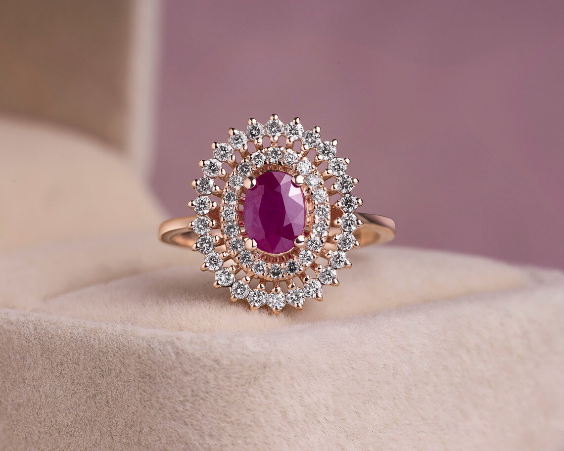 Red Ruby Big Statement Ring Oval Shape & Natural Diamonds - Etsy