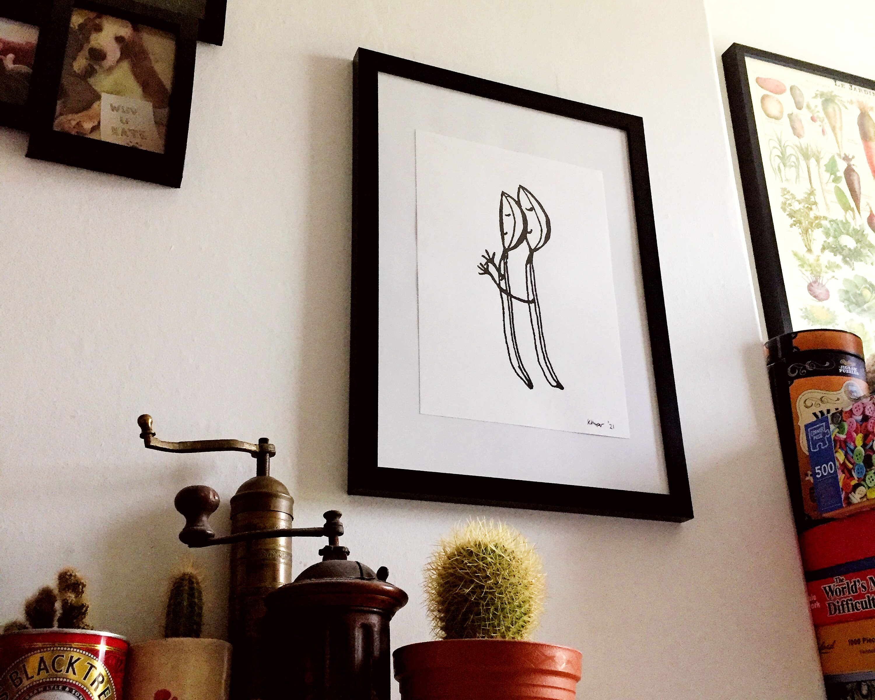 Handmade Cute Cartoon Spoons Snuggling A4 Original Screen Print ...