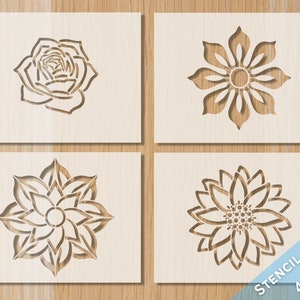 FLOWER BUD STENCIL Bundle 4pc Stencils Flower Buds Rose Sunflower ...