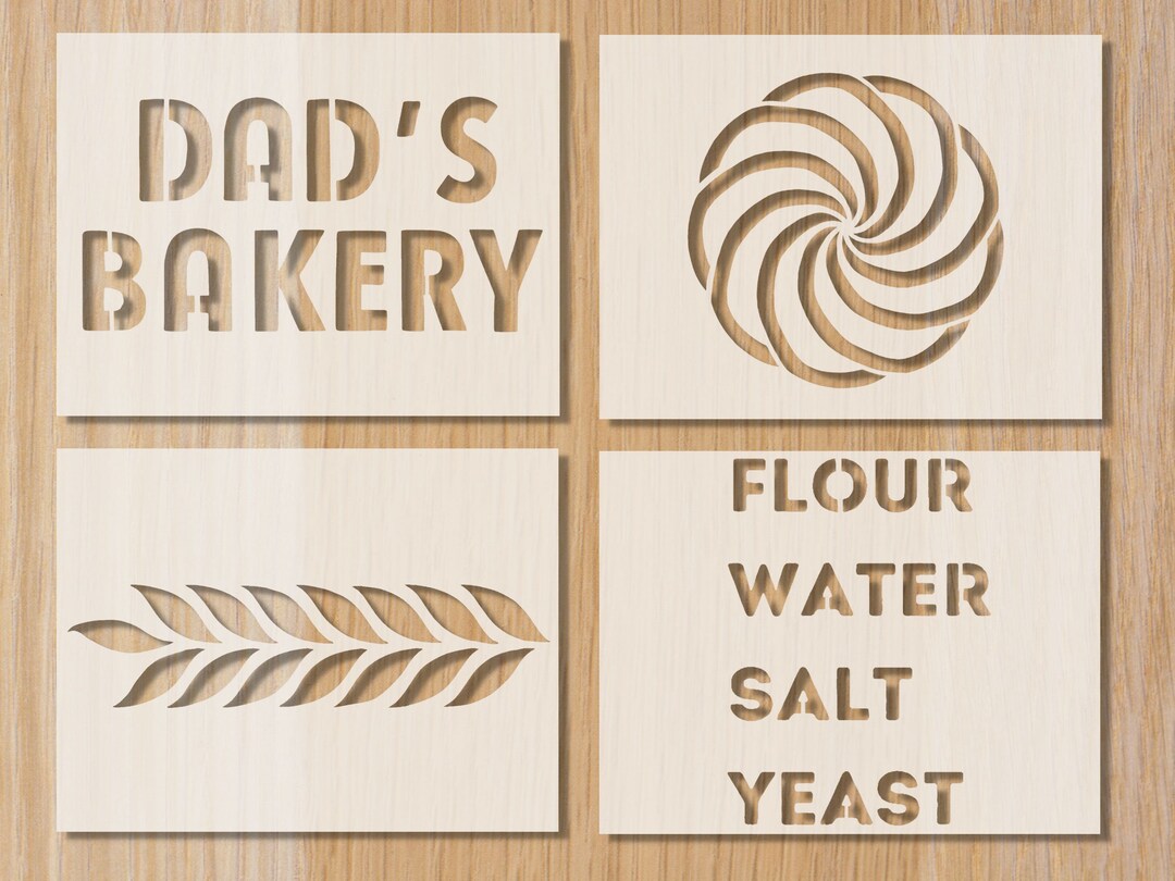 DAD STENCIL BUNDLE 4pc Stencils Dad's Bakery, Spiral Leaves ...