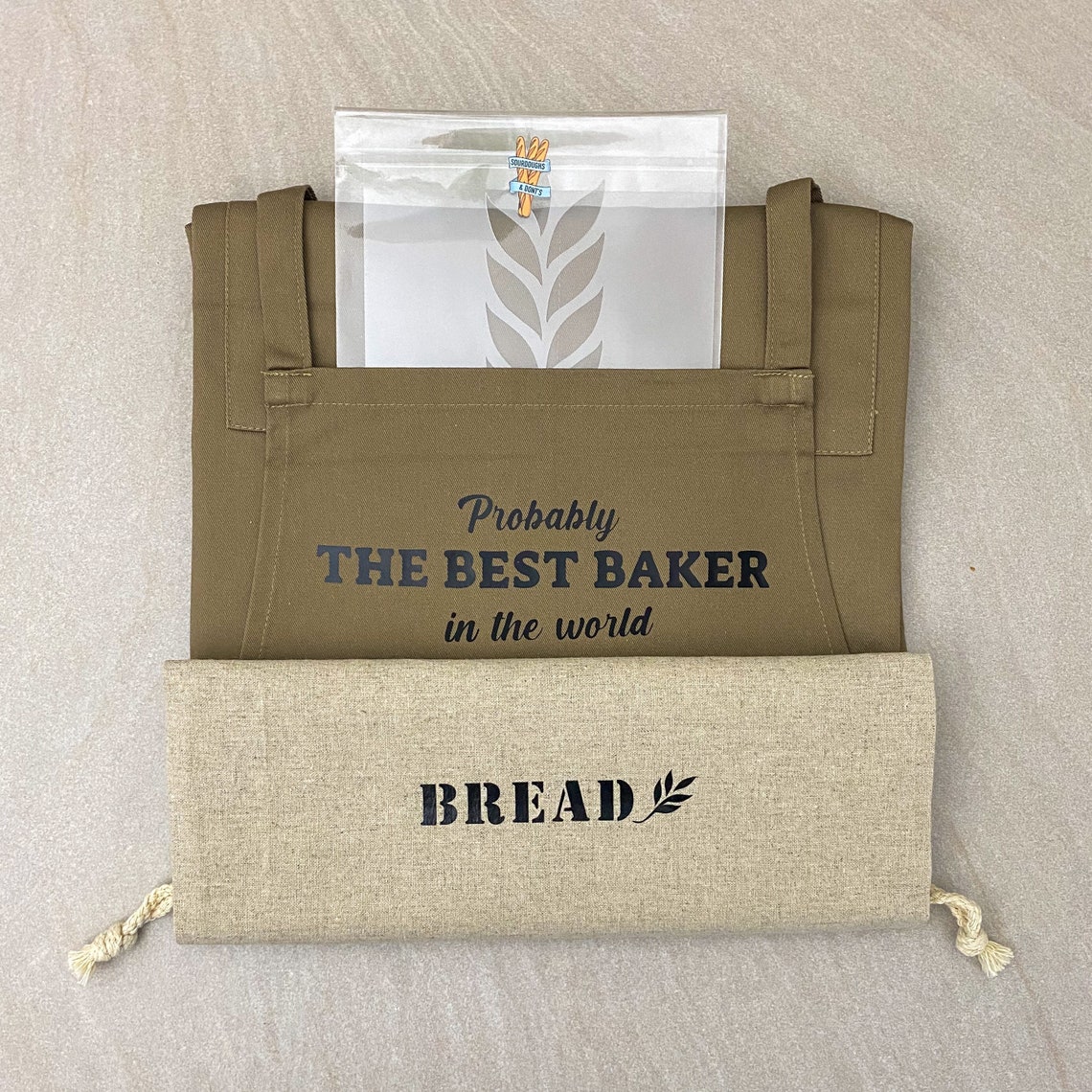 Bread Baker Bundle | Sourdough Bread Bag, Apron and Bread Stencil ...