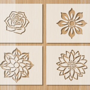 FLOWER BUD STENCIL Bundle 4pc Stencils Flower Buds Rose Sunflower ...