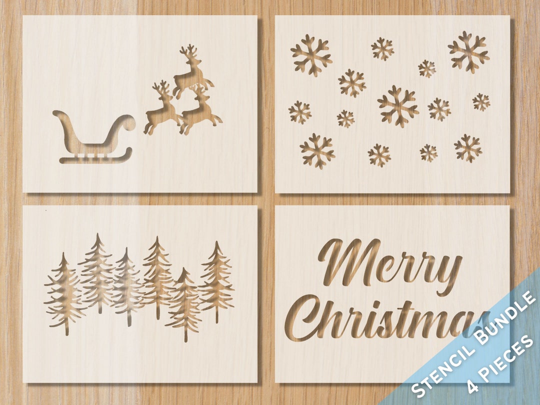 Christmas Stencil Bundle: Sleigh, Snowflakes, Forrest, Merry Christmas ...