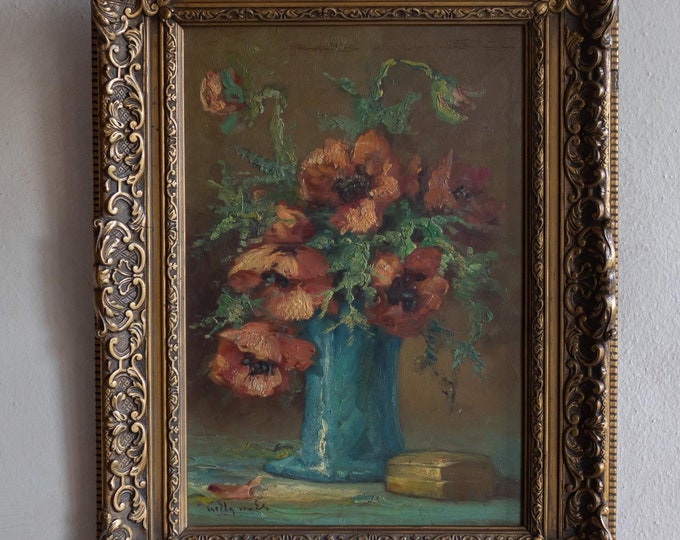 Antique Dutch Poppy Floral Oil Painting - Oil Painting on Panel ...