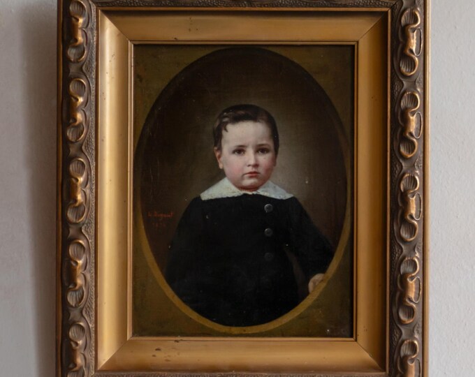 Antique Boy Portrait Oil Painting - Antique Moody Child Portrait - Gold ...