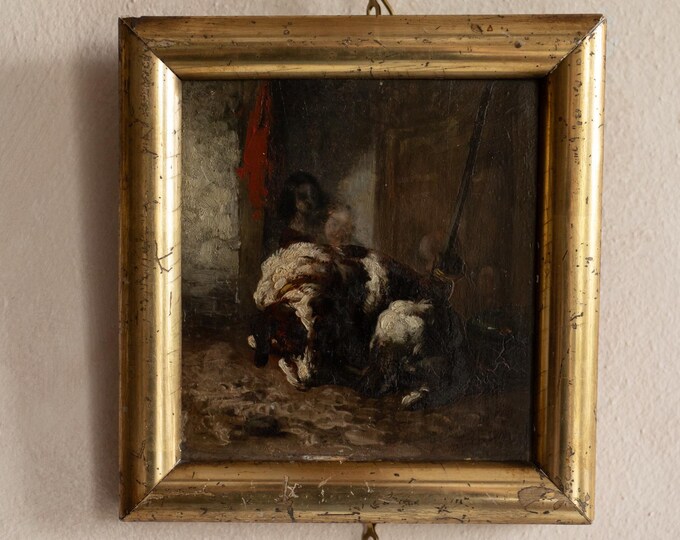 Antique French Dog Portrait - Small Antique Oil Painting - Signed V.B ...