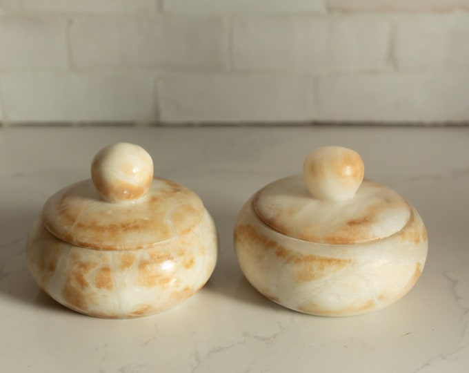 1970s - Vintage Italian Alabaster Round Containers With Lid (set of 2 ...