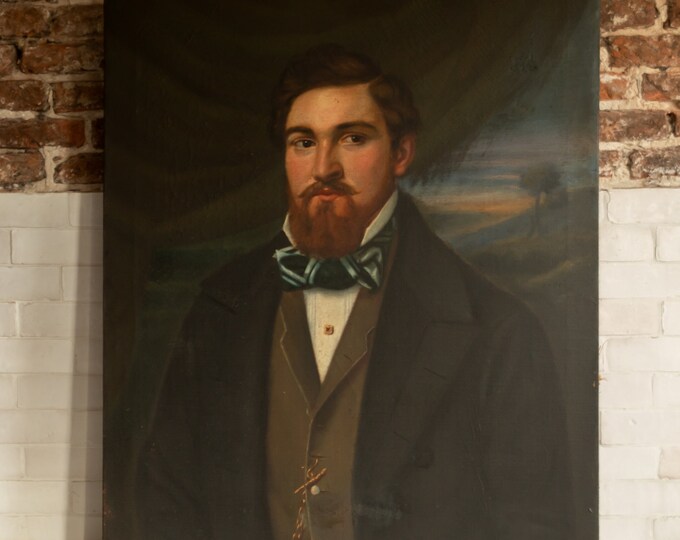19th Century Antique Italian Large Portrait Oil Painting on Canvas of a ...