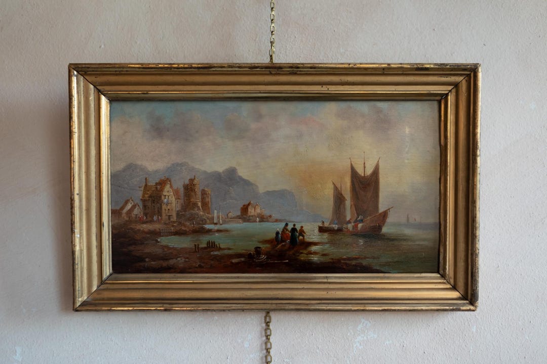 Antique Saint Malo Oil Painting: 1871 French Seascape With Gold Gilt ...
