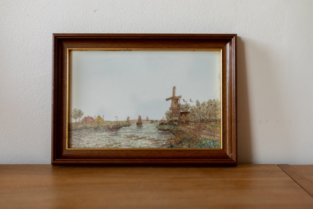 Vintage Tramp Art Stamp Art: Dutch Landscape Scene Framed Pair - Etsy