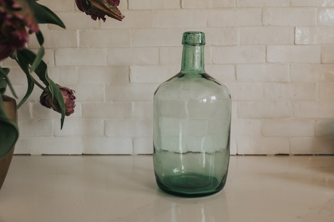 1970's Vintage Viresa Demijohn/carboy Green Glass Bottle - Etsy