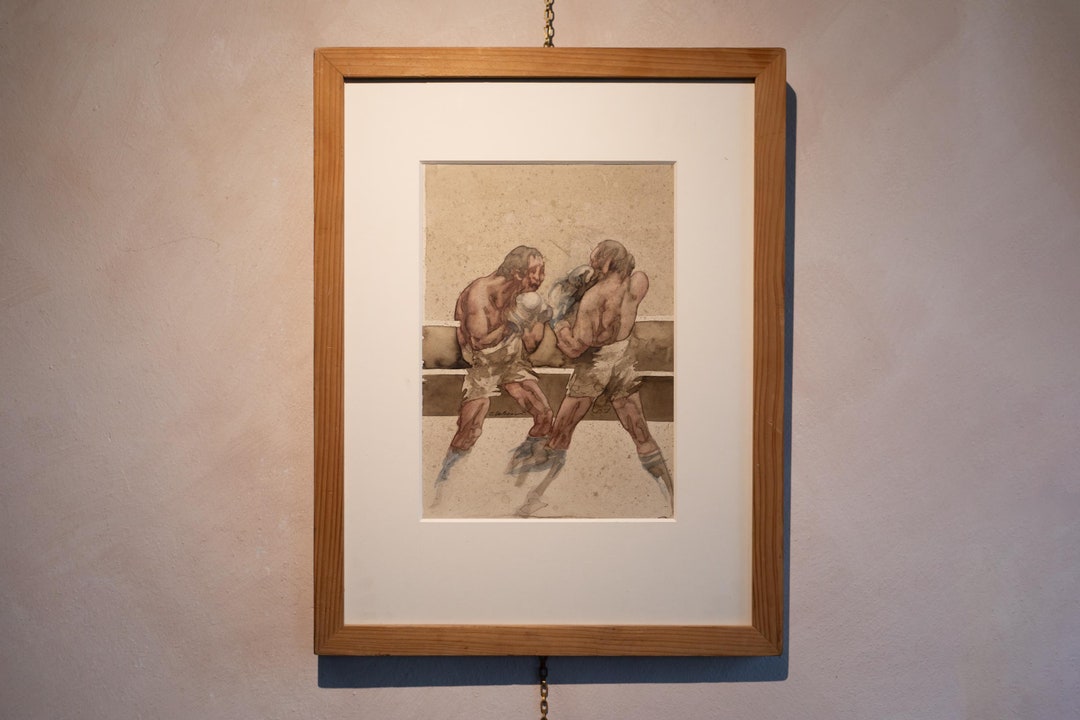 Vintage Boxing Painting, Vintage Boxing Match Original Watercolour ...