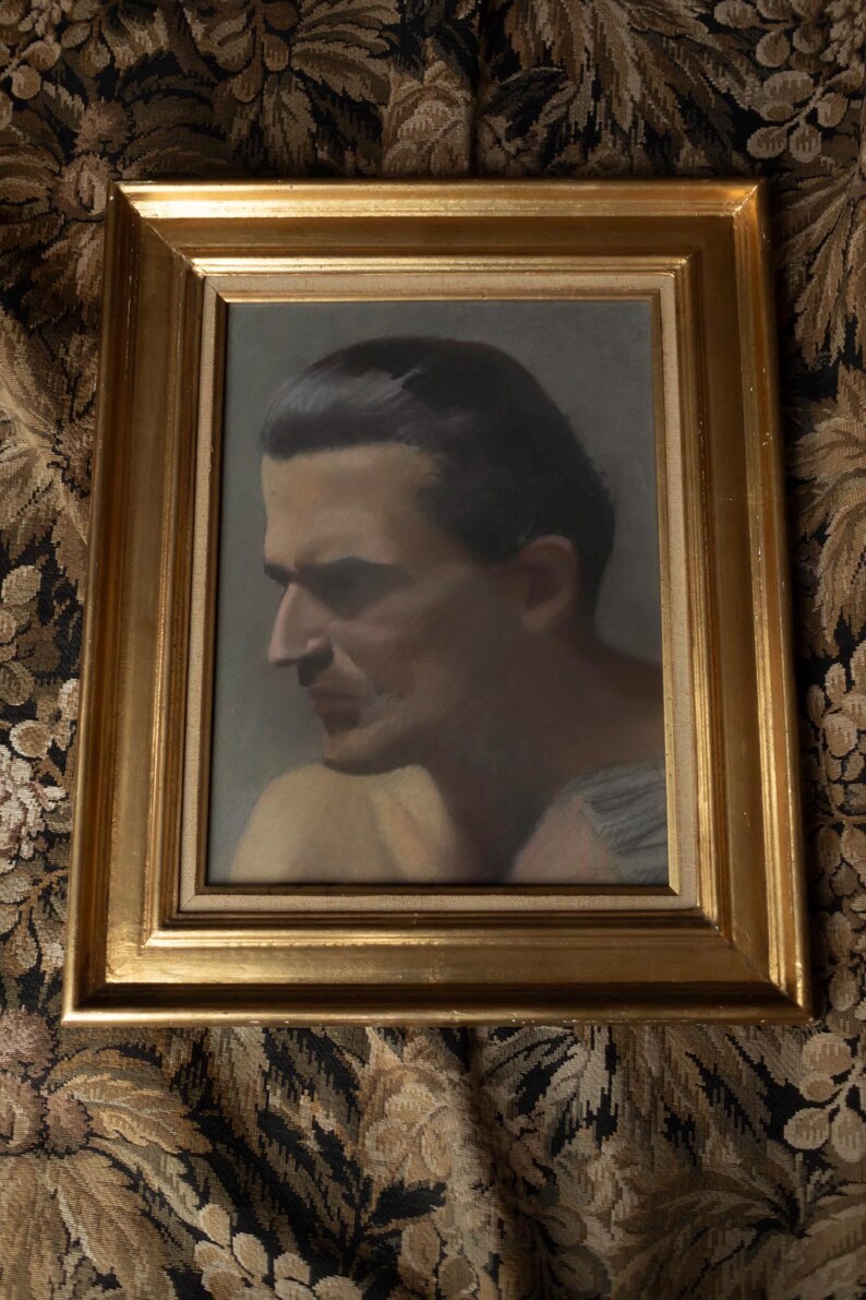 Vintage French Pastel Portrait – Male Profile Study in Gold Frame - Etsy