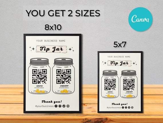 Scan to Pay Tips Virtual Tip Jar QR Code Sign Modern Cash - Etsy