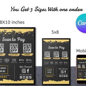 Gold Editable QR Payment Sign Template Printable Scan to Pay - Etsy