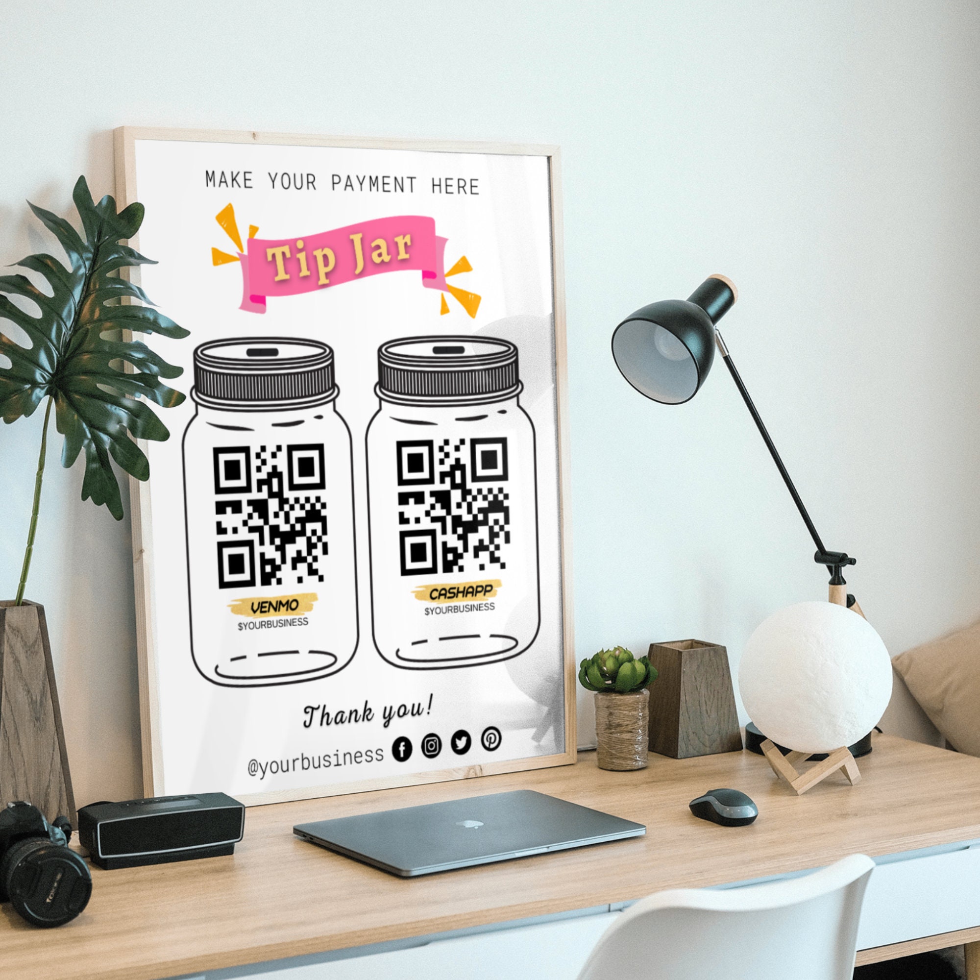 Scan to Pay Tips, Virtual Tip Jar QR Code Sign, Modern Cash App Sign ...