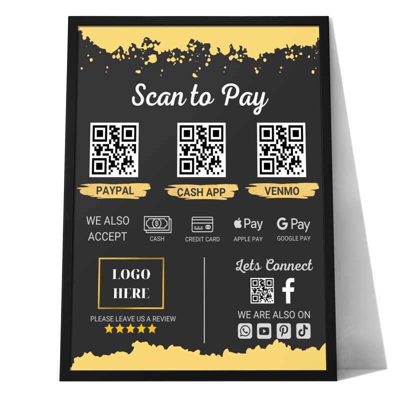 Gold Editable QR Payment Sign Template Printable Scan to Pay - Etsy