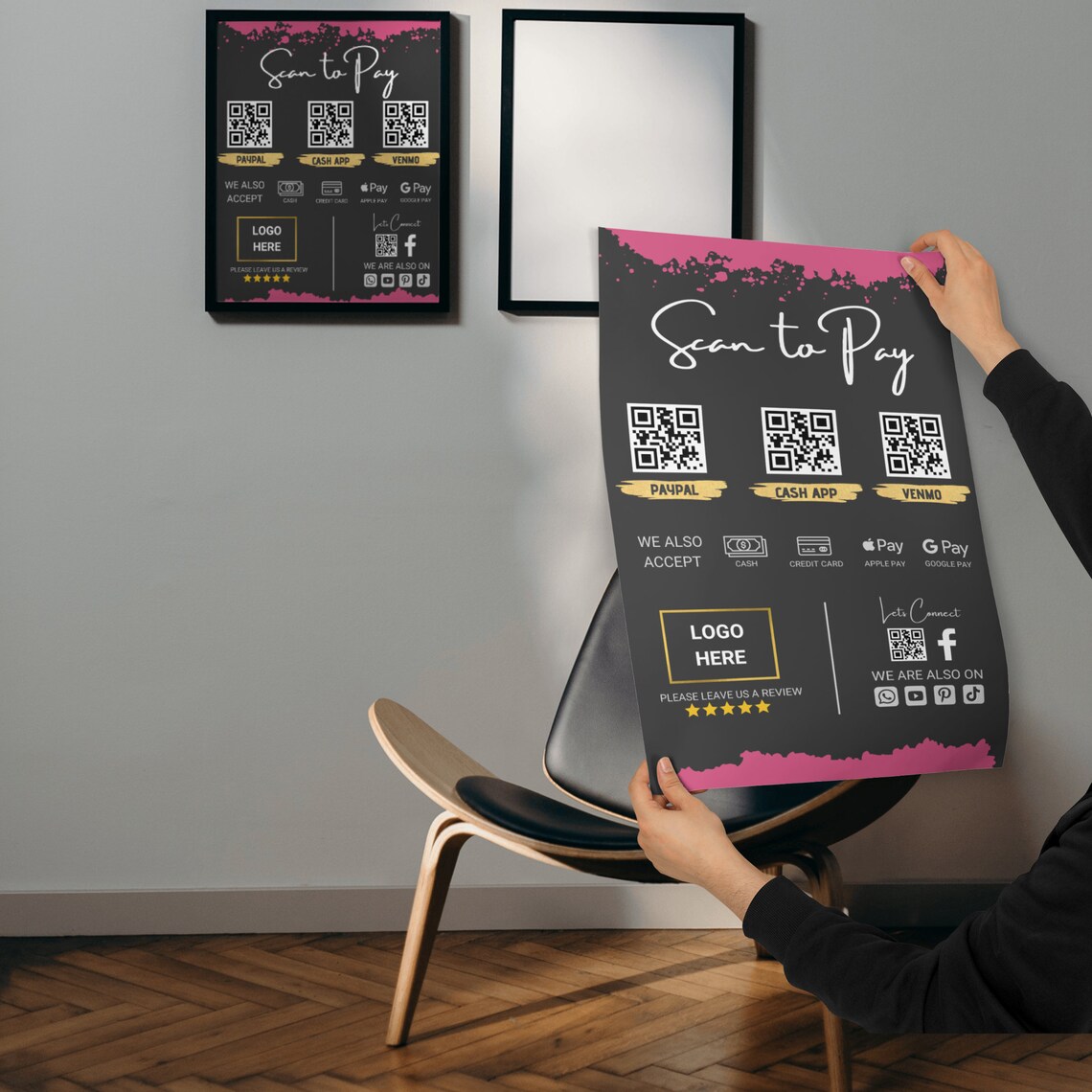 Pink Editable QR Payment Sign Template - Printable Scan to Pay Sign ...