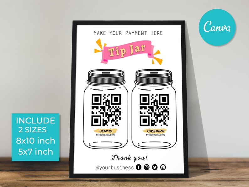 Scan to Pay Tips, Virtual Tip Jar QR Code Sign, Modern Cash App Sign, Venmo Tip Sign, Tip Your ...