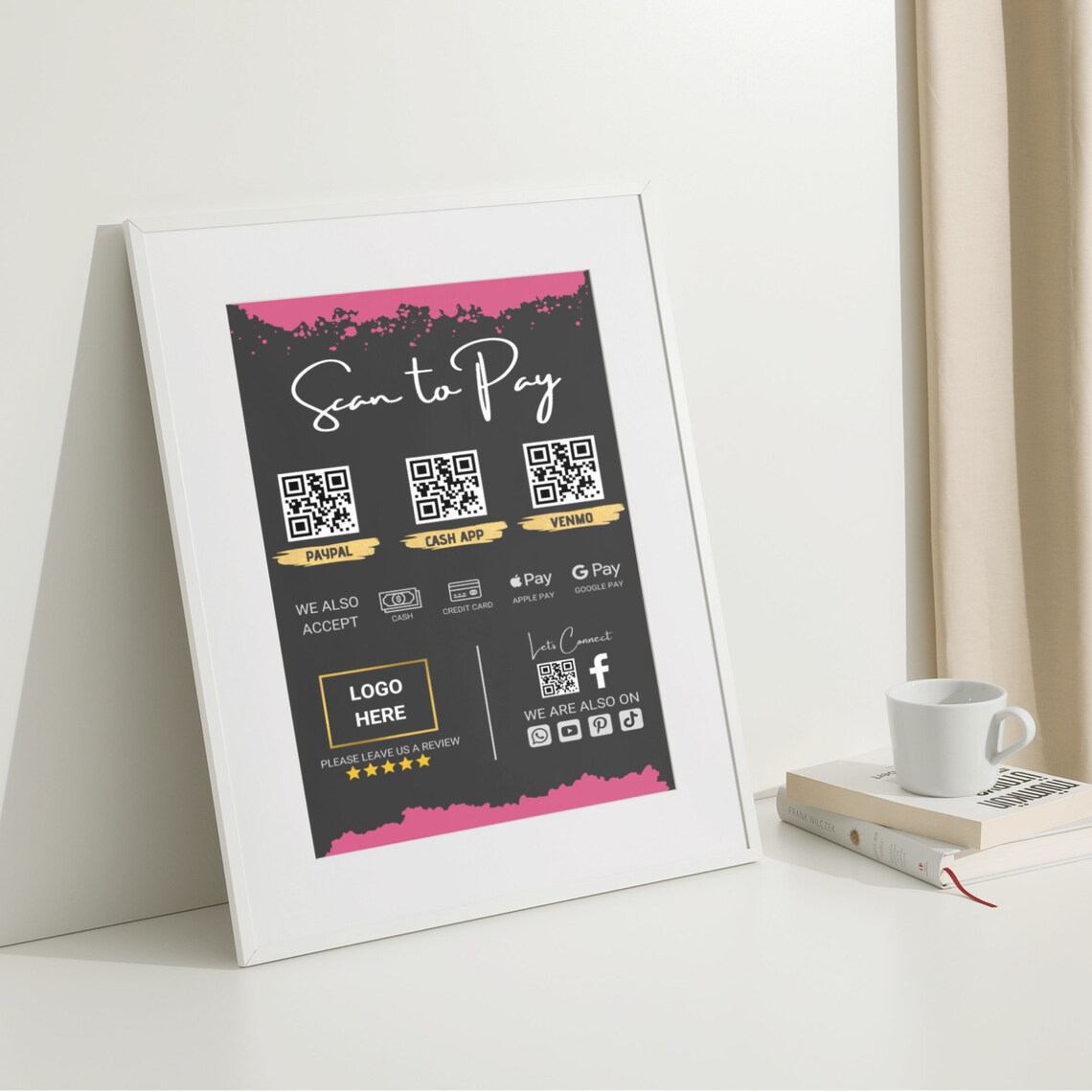 Pink Editable QR Payment Sign Template - Printable Scan to Pay Sign ...