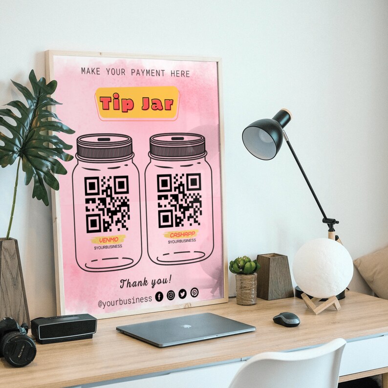Scan to Pay Tips, Virtual Tip Jar QR Code Sign, Modern Tip Your ...