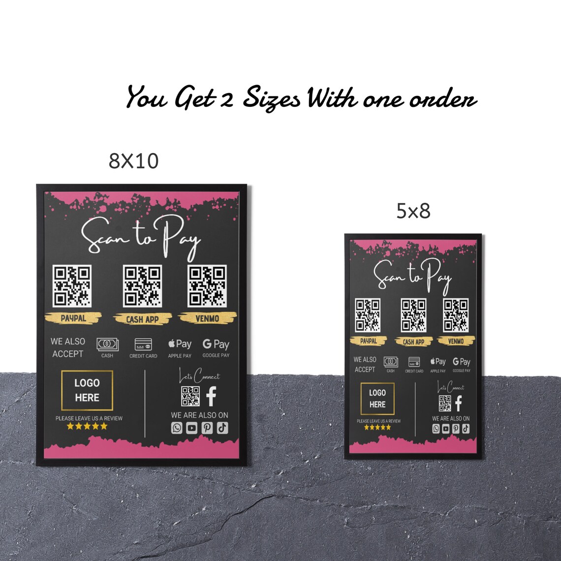 Pink Editable QR Payment Sign Template - Printable Scan to Pay Sign ...