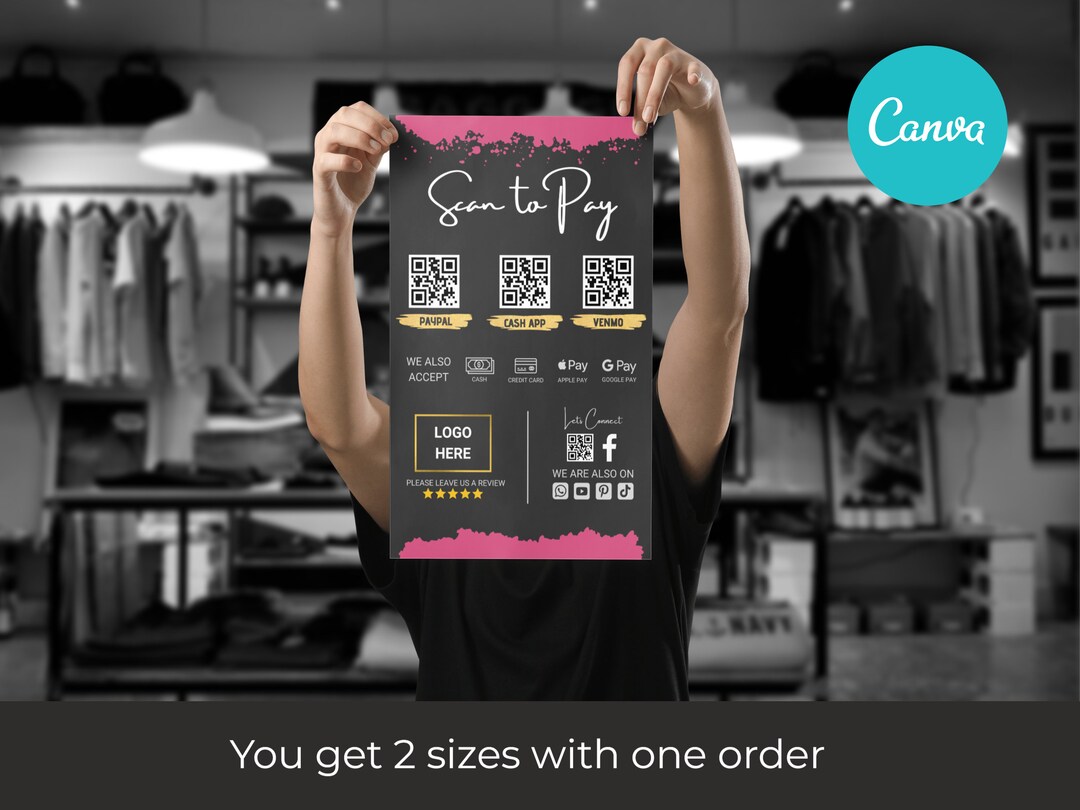 Pink Editable QR Payment Sign Template - Printable Scan to Pay Sign ...