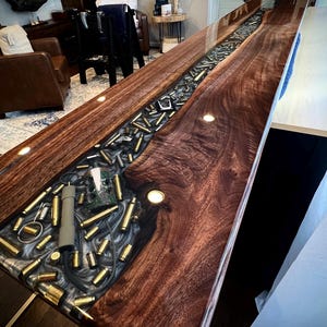 Handmade River Table Bar Top: Black Walnut Wood, Bullet Epoxy Inlay - Etsy