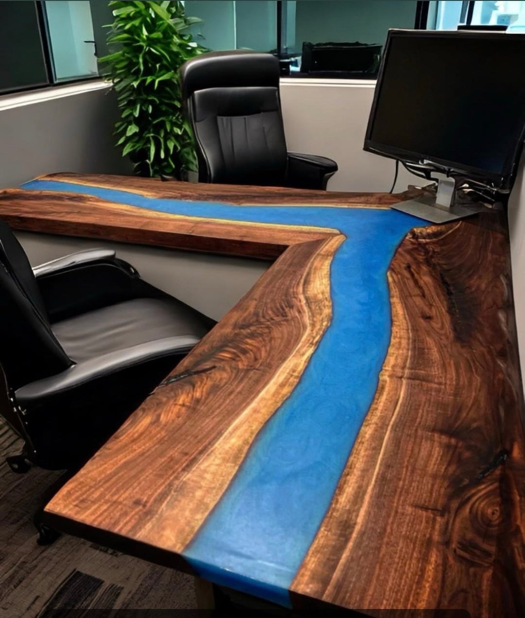 Live Edge Epoxy River Desk ~ Office Desk ~ “L” Shape Desk ~ Wood Desk ...