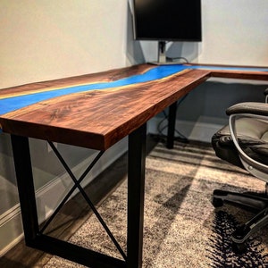 Live Edge Black Walnut Epoxy River Desk - Handmade "l" Shape Office ...